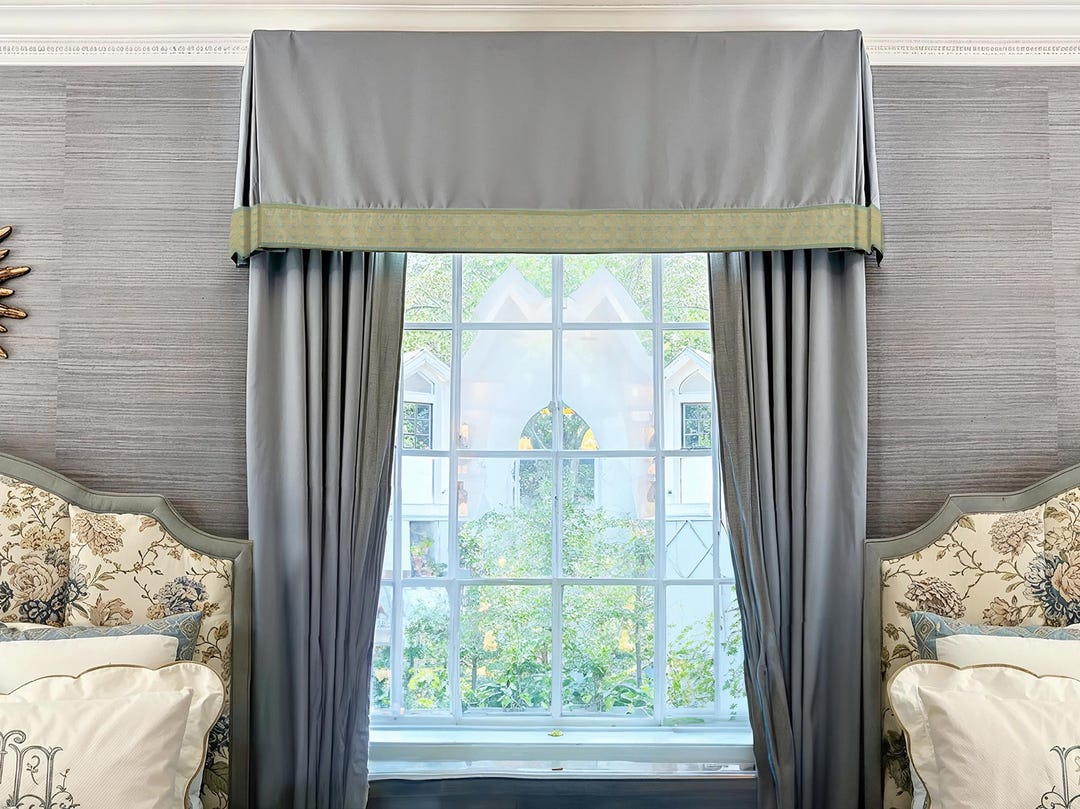 Grey Curtain Valance With Trim, Decorative Curtain Valance, Custom ...