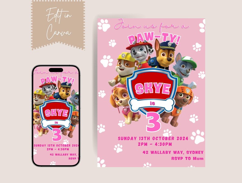Paw-ty Patrol Birthday Invitation, Calling All Pups, Editable Paw-ty ...