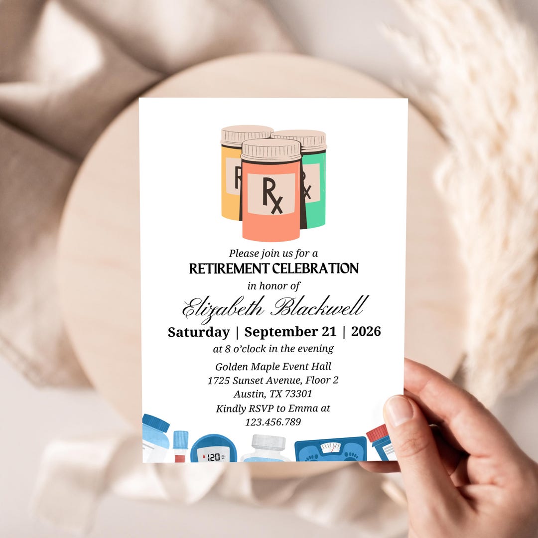 Pharmacist Retirement Party Invitation Template – Editable Pharmacy ...