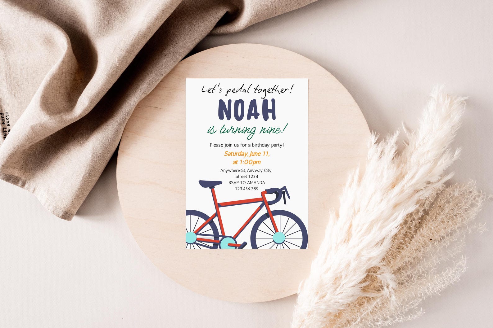 Bike Birthday Invitation, Boys Bike Party Invite, Custom 9th Birthday ...