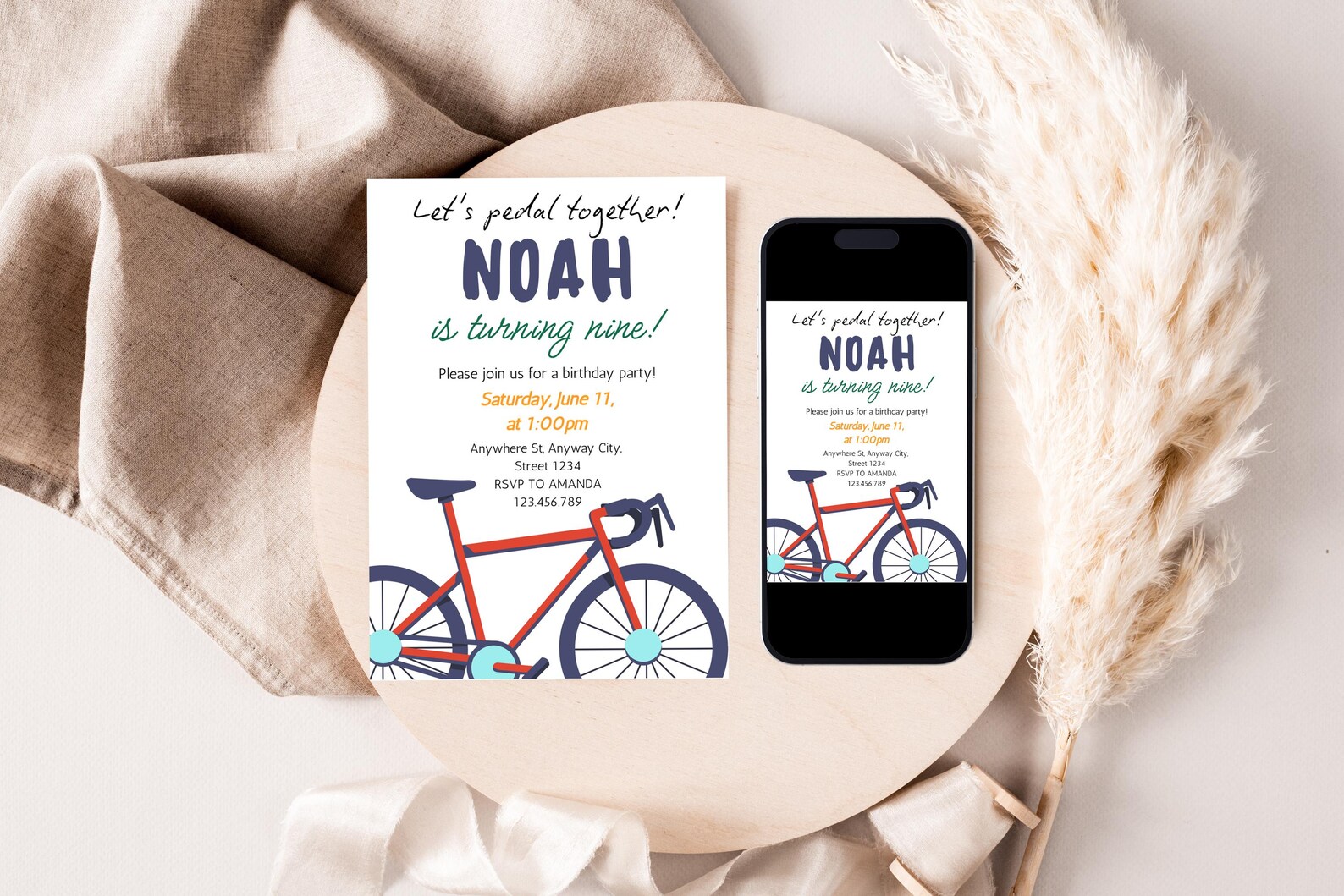 Bike Birthday Invitation, Boys Bike Party Invite, Custom 9th Birthday ...