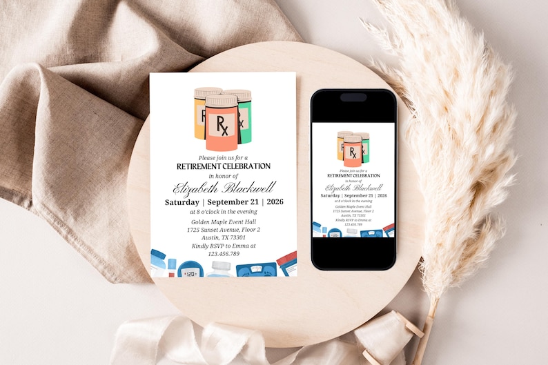 Pharmacist Retirement Invitation Template, Rx Party Invite, Pharmacy ...
