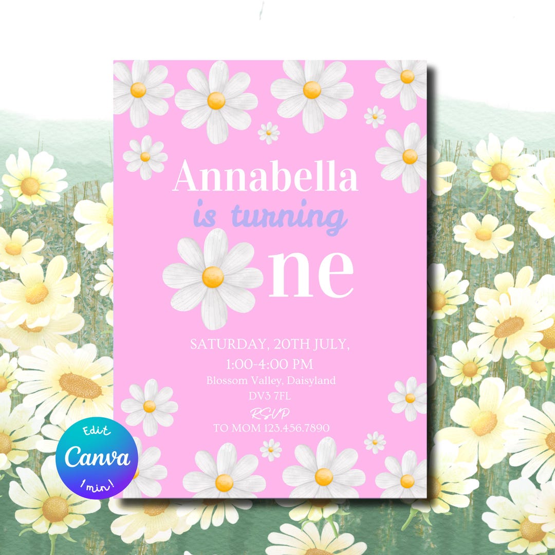 Daisy First Birthday Invitation Retro Daisy 1st Birthday Invite Groovy ...