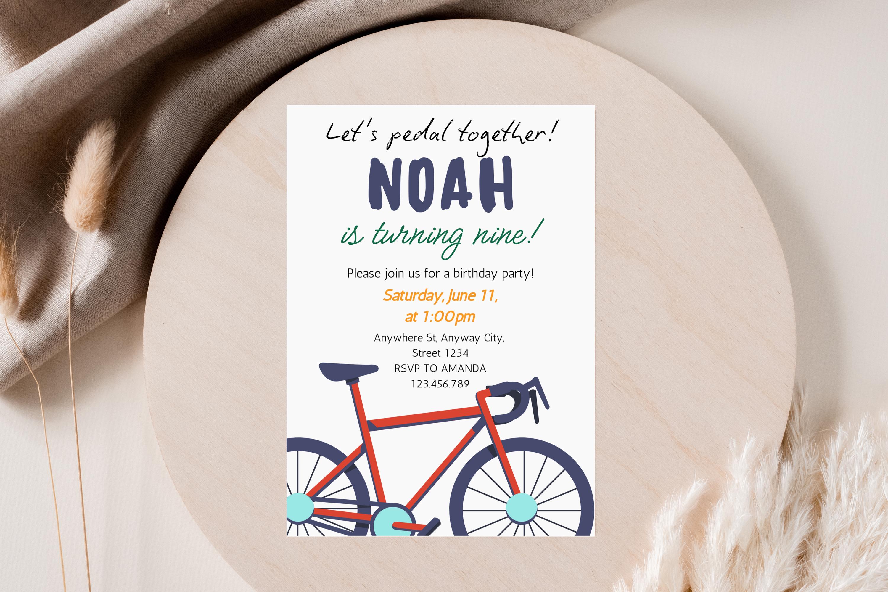 Bike Birthday Invitation, Boys Bike Party Invite, Custom 9th Birthday ...