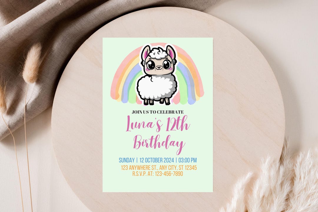 EDITABLE Kawaii Lamb Birthday Invite, Kawaii Baby Sheep Party ...