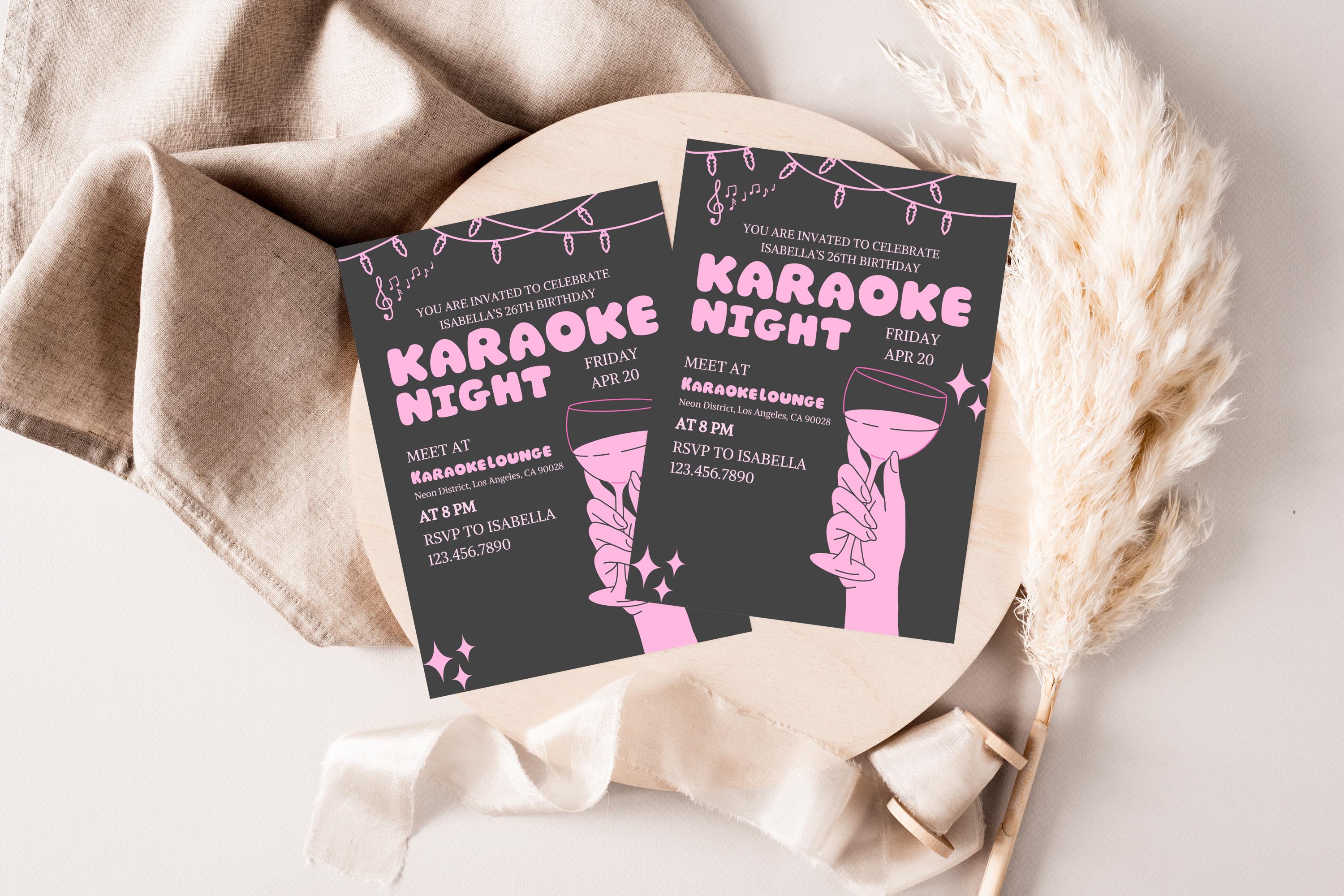 Karaoke Night Invitation Template Birthday Party Black Pink Music Dance ...