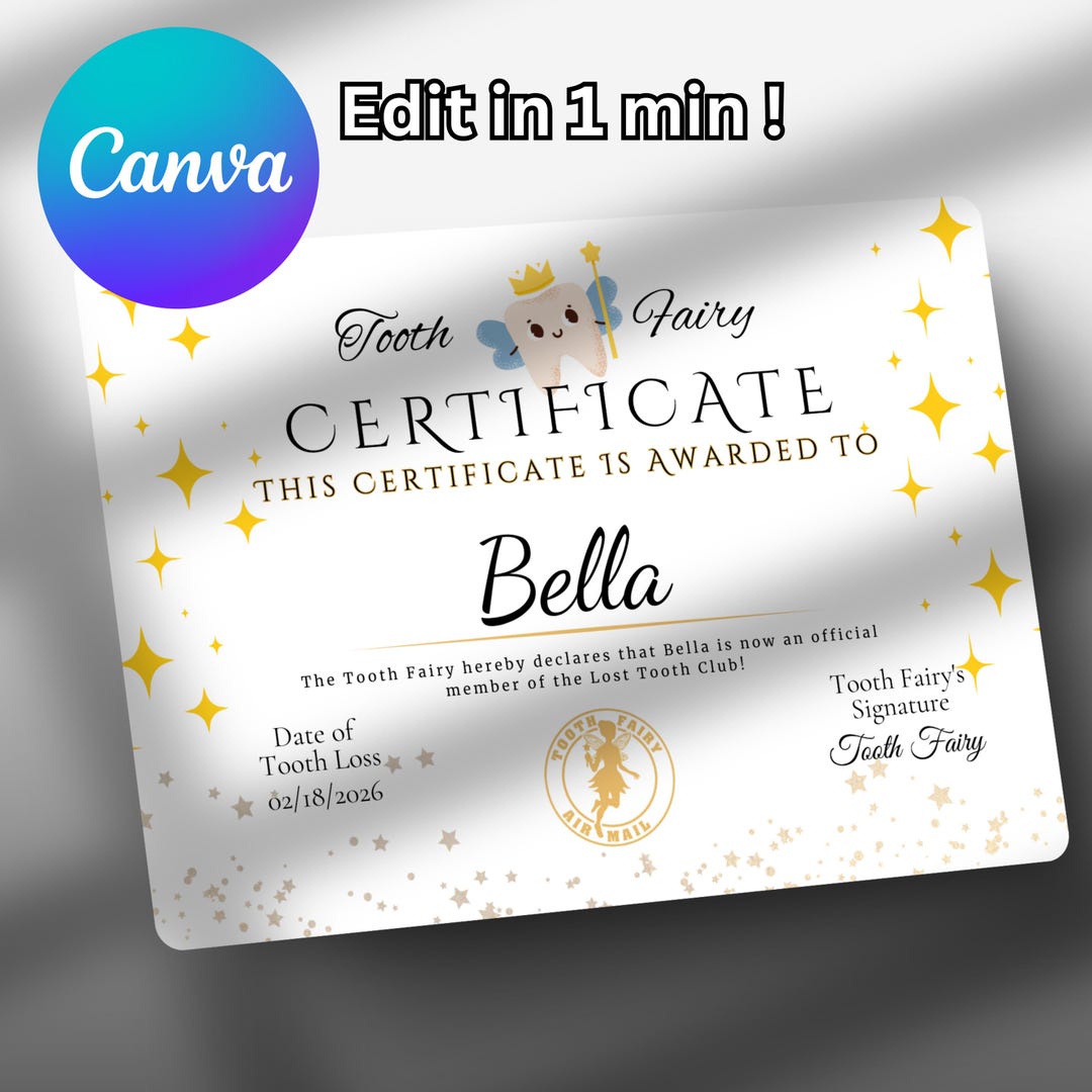 Tooth Fairy Certificate With Tooth Fairy Receipt Tooth Fairy Tooth ...