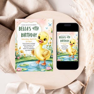 Duck Birthday Party Invitation Editable Template Little Duckling Invite ...