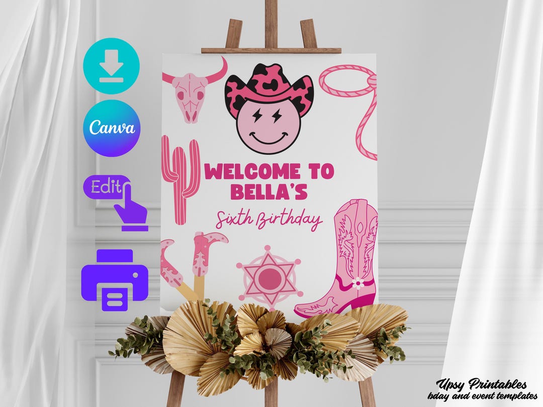 Editable Cowgirl Welcome Sign, Space Cowboy Custom Sign, Rodeo Party ...