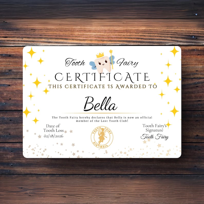 Tooth Fairy Certificate for Kids – Customizable Template – Editable ...