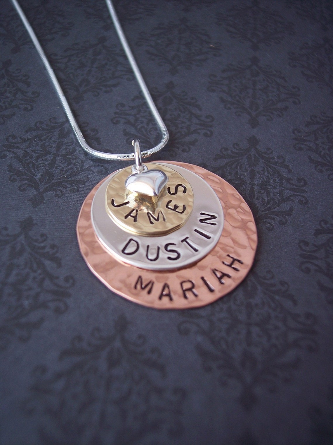 Hand Stamped Jewelry Personalized Necklace Triple Stack MIXED Metals ...