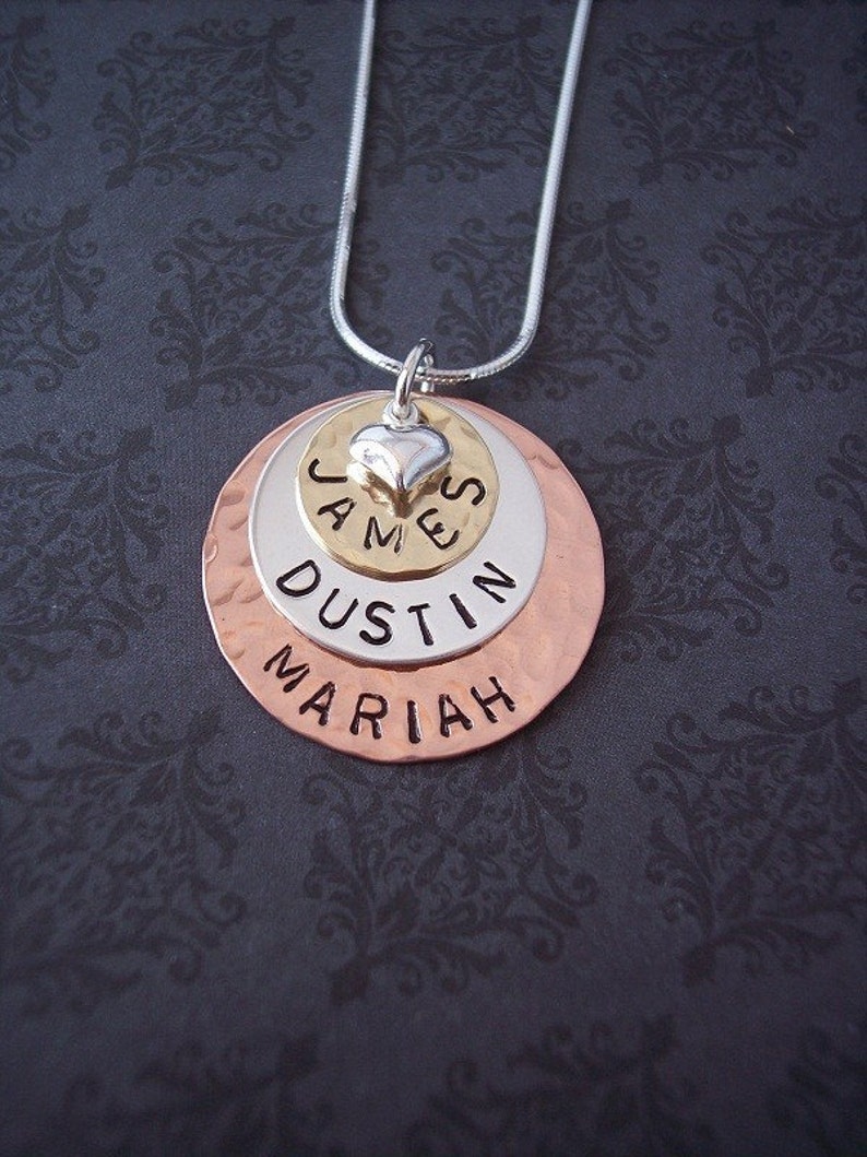 Hand Stamped Jewelry Personalized Necklace Triple Stack MIXED Metals ...