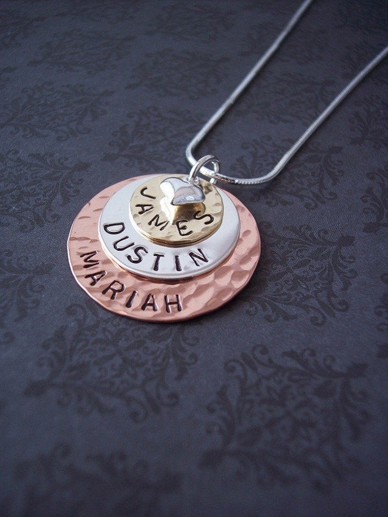 Hand Stamped Jewelry Personalized Necklace Triple Stack MIXED Metals ...