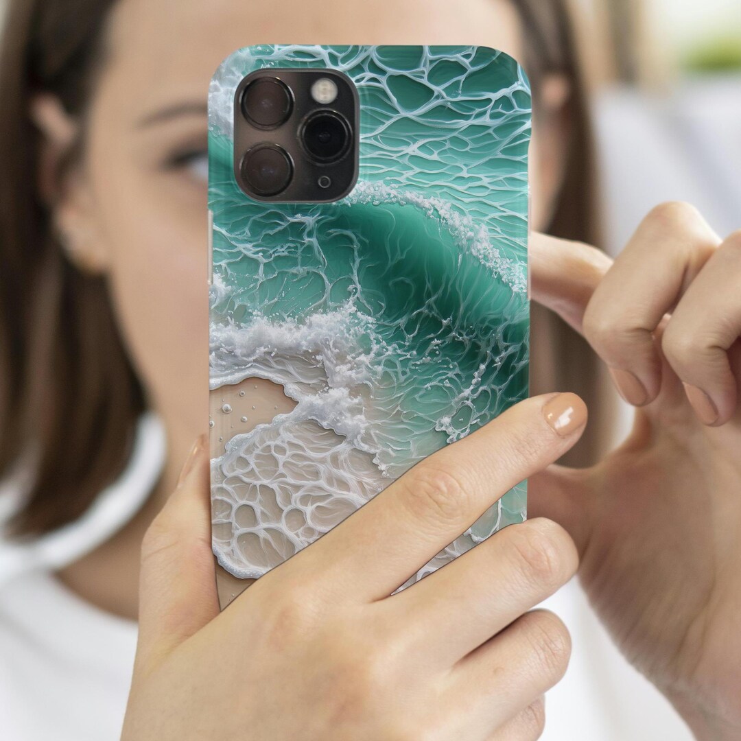 Fantasy Emerald Ocean Waves Phone Case - White Sand Beach, 3D Textured ...