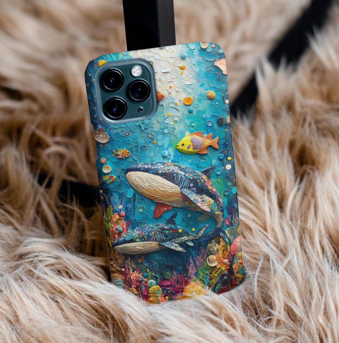 Whimsical Ocean Dive Phone Case, Vibrant Marine Life Art With Whale ...