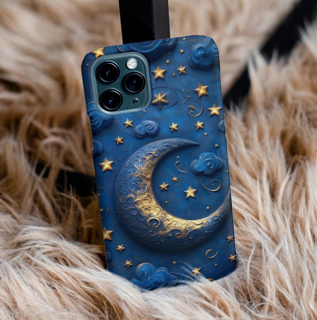 Celestial Crescent Moon and Stars Phone Case Starry Night Phone Cover ...