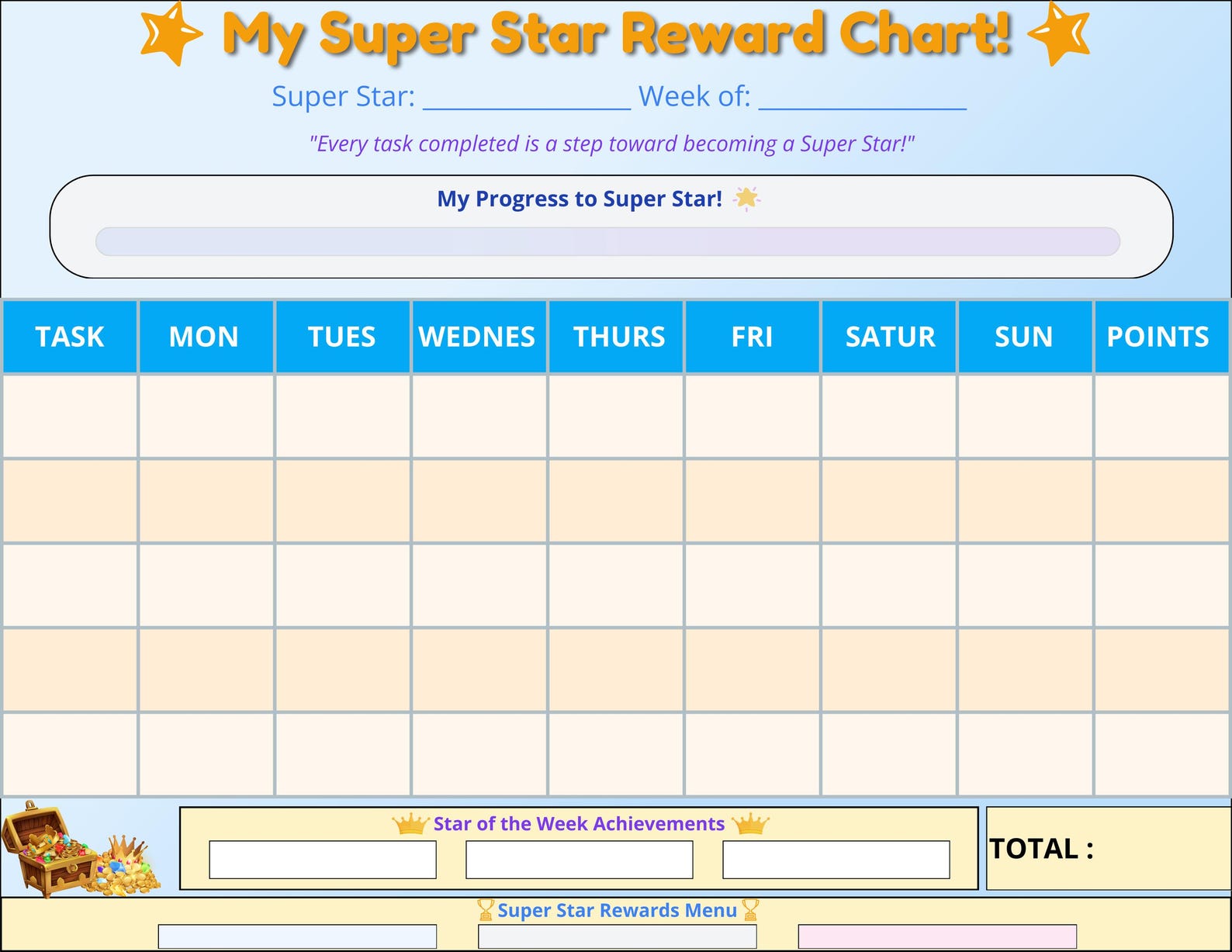 My Super Star Reward Chart - Printable Chore Tracker for Kids | Fun ...