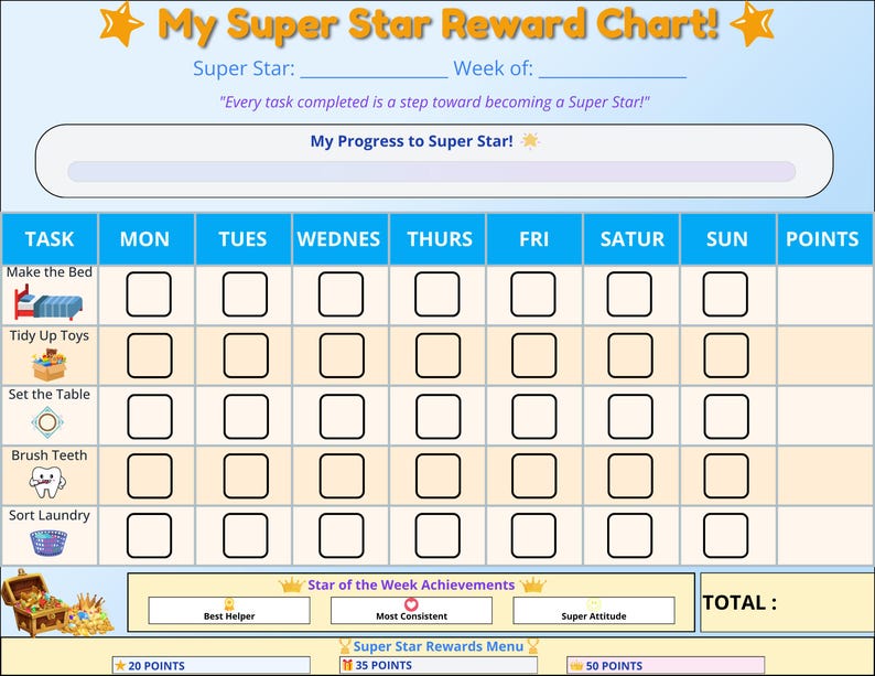 My Super Star Reward Chart - Printable Chore Tracker for Kids | Fun ...