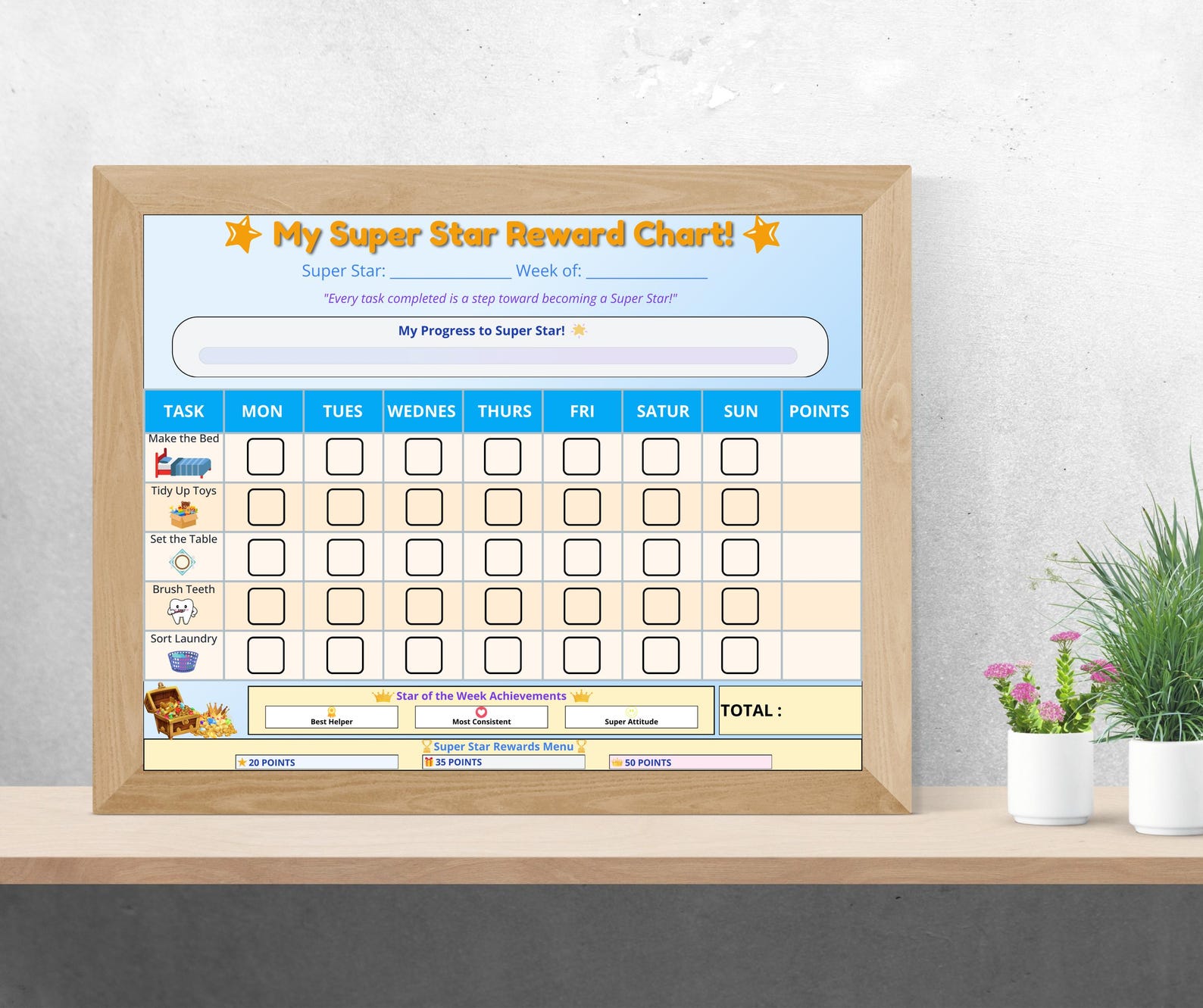 My Super Star Reward Chart - Printable Chore Tracker for Kids | Fun & Motivational Reward System ...