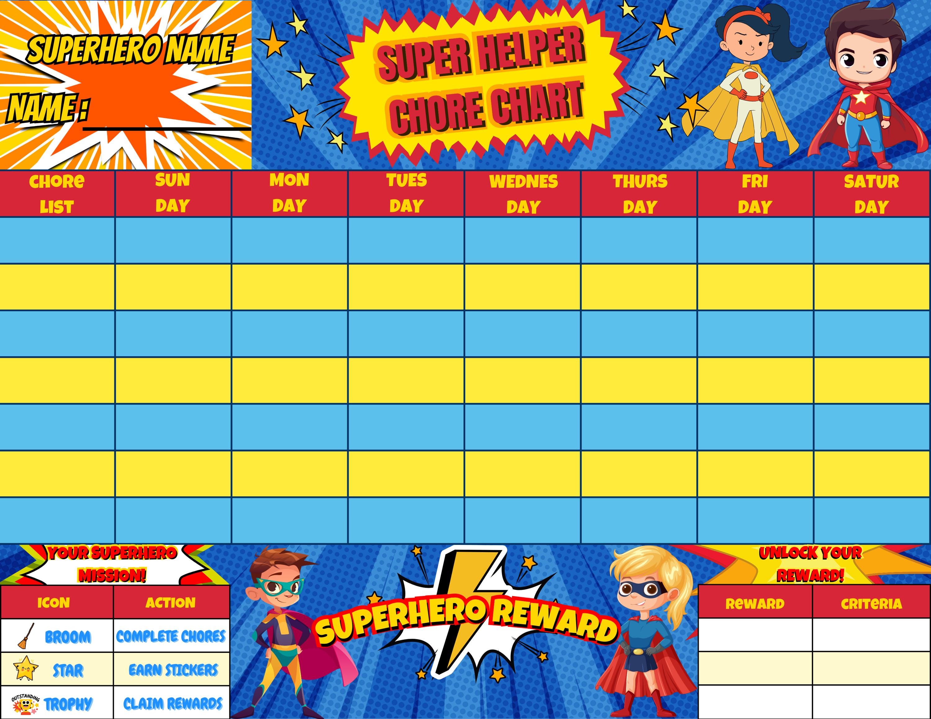 Superhero Kids’ Chore Chart & Reward System | Editable Printable ...
