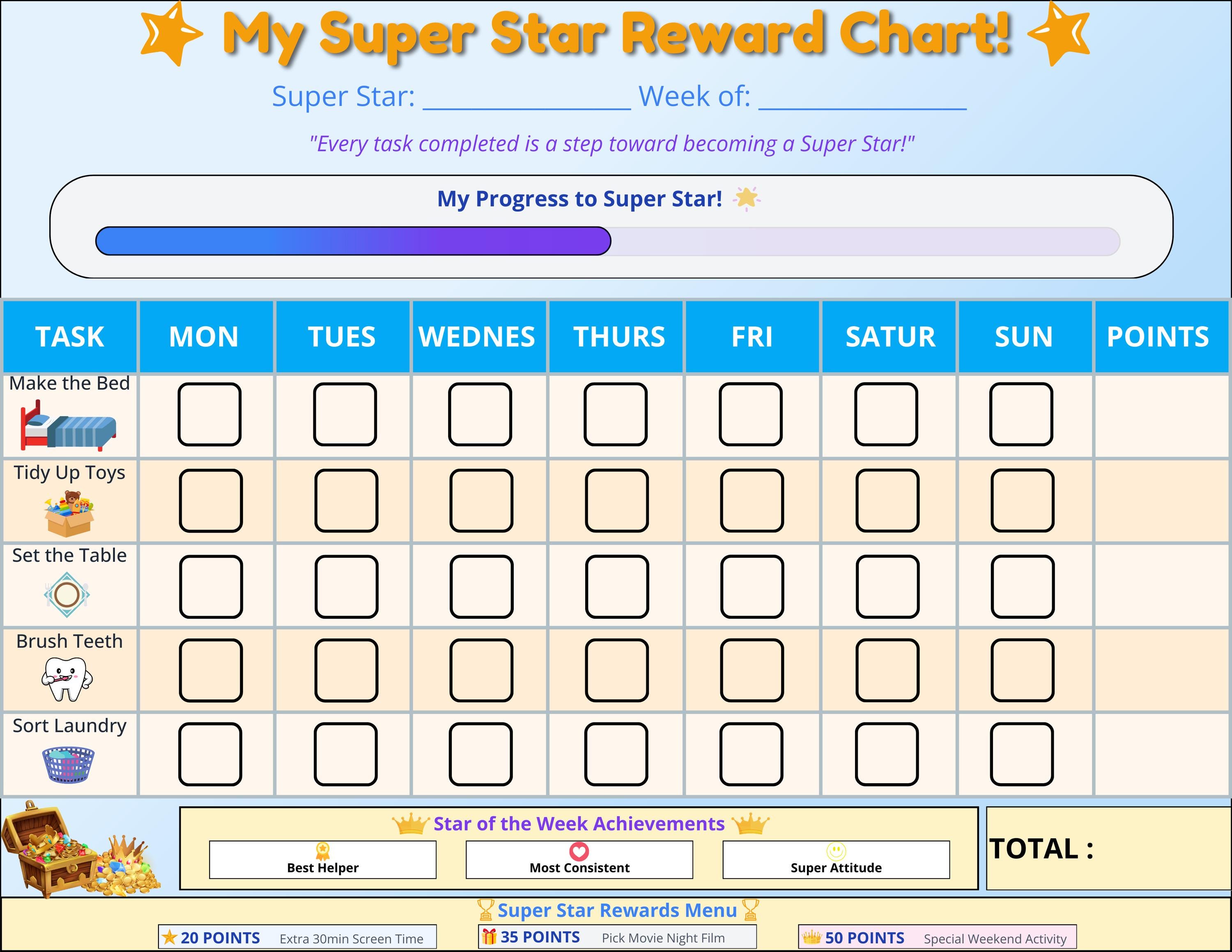 My Super Star Reward Chart - Printable Chore Tracker for Kids | Fun ...
