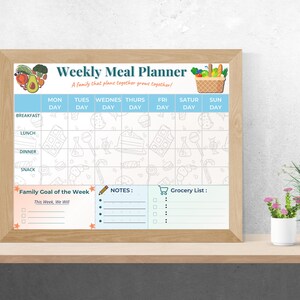 Family Weekly Meal Planner Printable Menu & Grocery Organizer, Goals ...