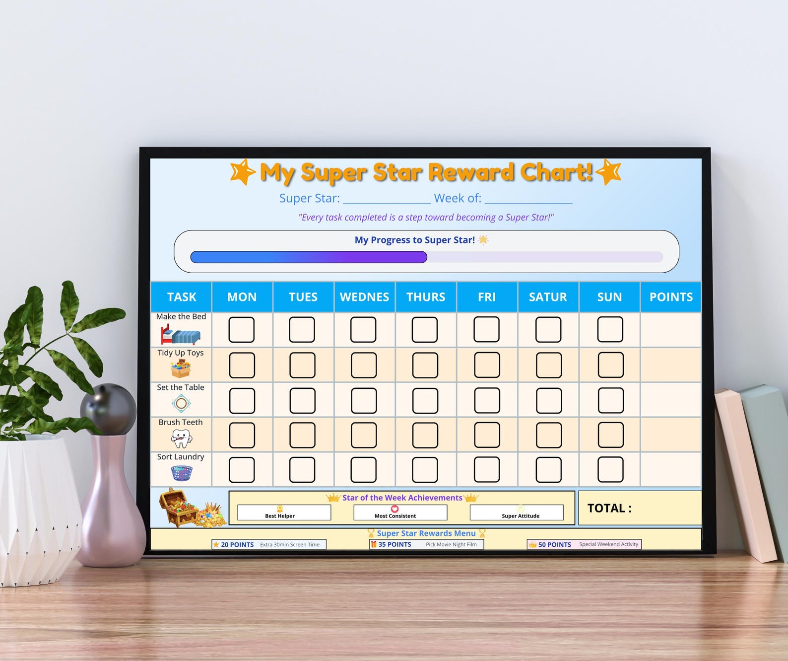 My Super Star Reward Chart - Printable Chore Tracker for Kids | Fun & Motivational Reward System ...