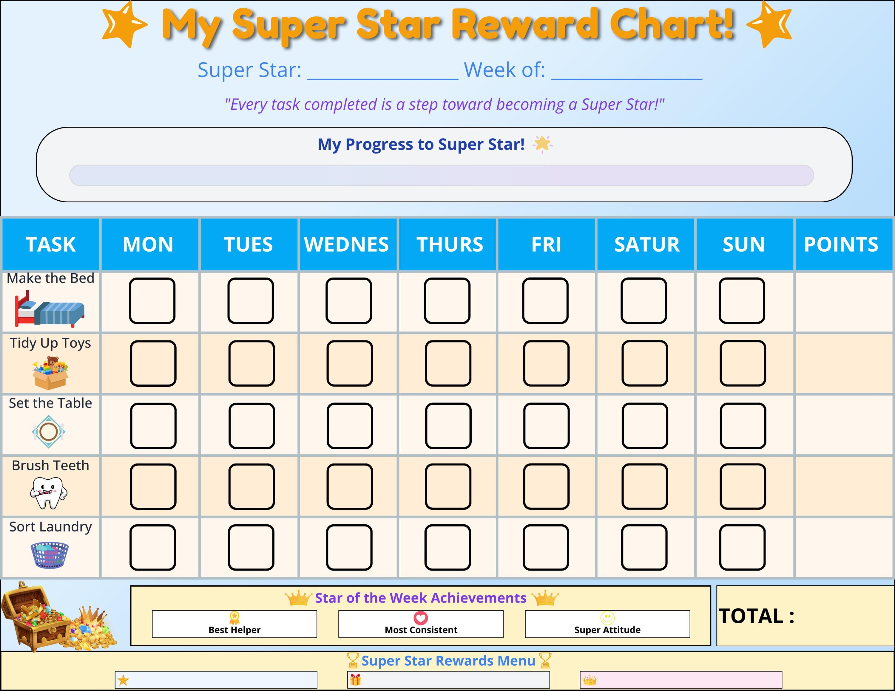 My Super Star Reward Chart - Printable Chore Tracker for Kids | Fun ...