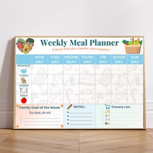 Family Weekly Meal Planner Printable Menu & Grocery Organizer, Goals ...
