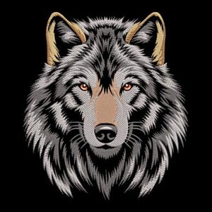 Wild Wolf Head Embroidery Design, Realistic Forest Animal Pattern for ...
