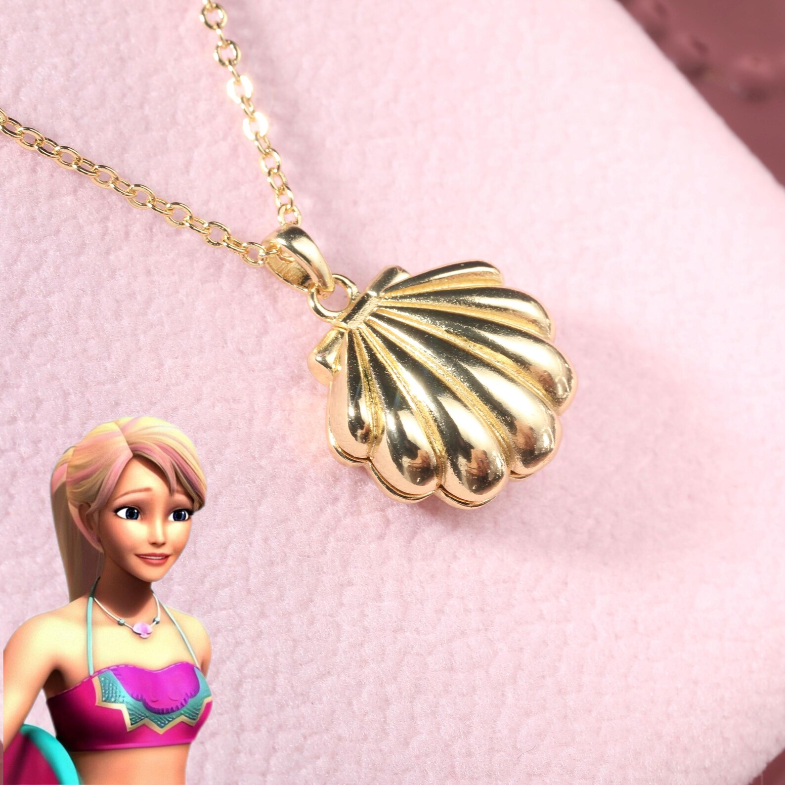 Gold Pearl Mermaid Necklace - Elegant Gold Shell Necklace With ...