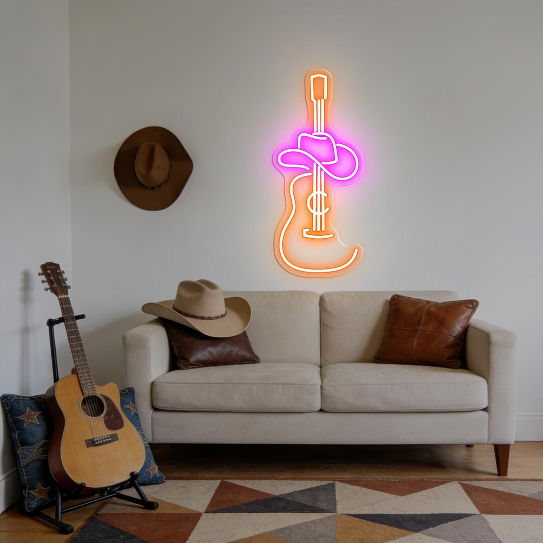 Cowboy Guitar LED Neon Sign – Western Music Room Wall Decor - Etsy