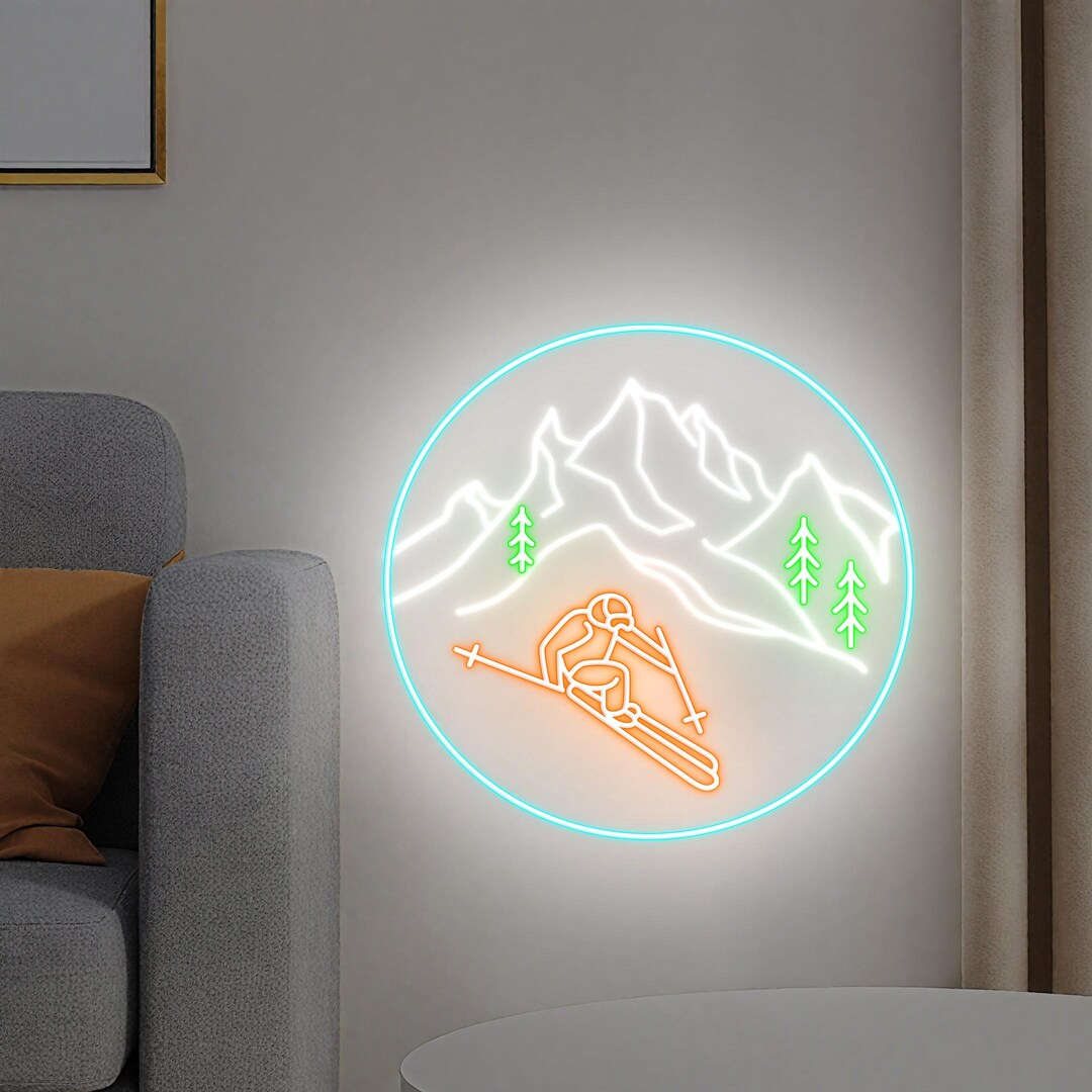 Ski Scene Neon Sign – Mountain Skiing LED Wall Light, Winter Sports ...