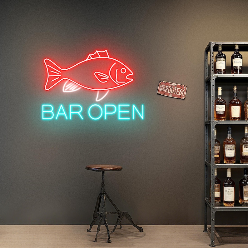 Fish Bar Open Neon Sign | LED Coastal Restaurant Wall Decor - Etsy