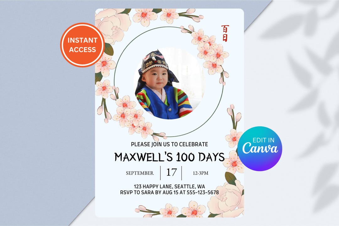 Editable Baek-il 100 Days Invitation | Korean Birthday (digital ...