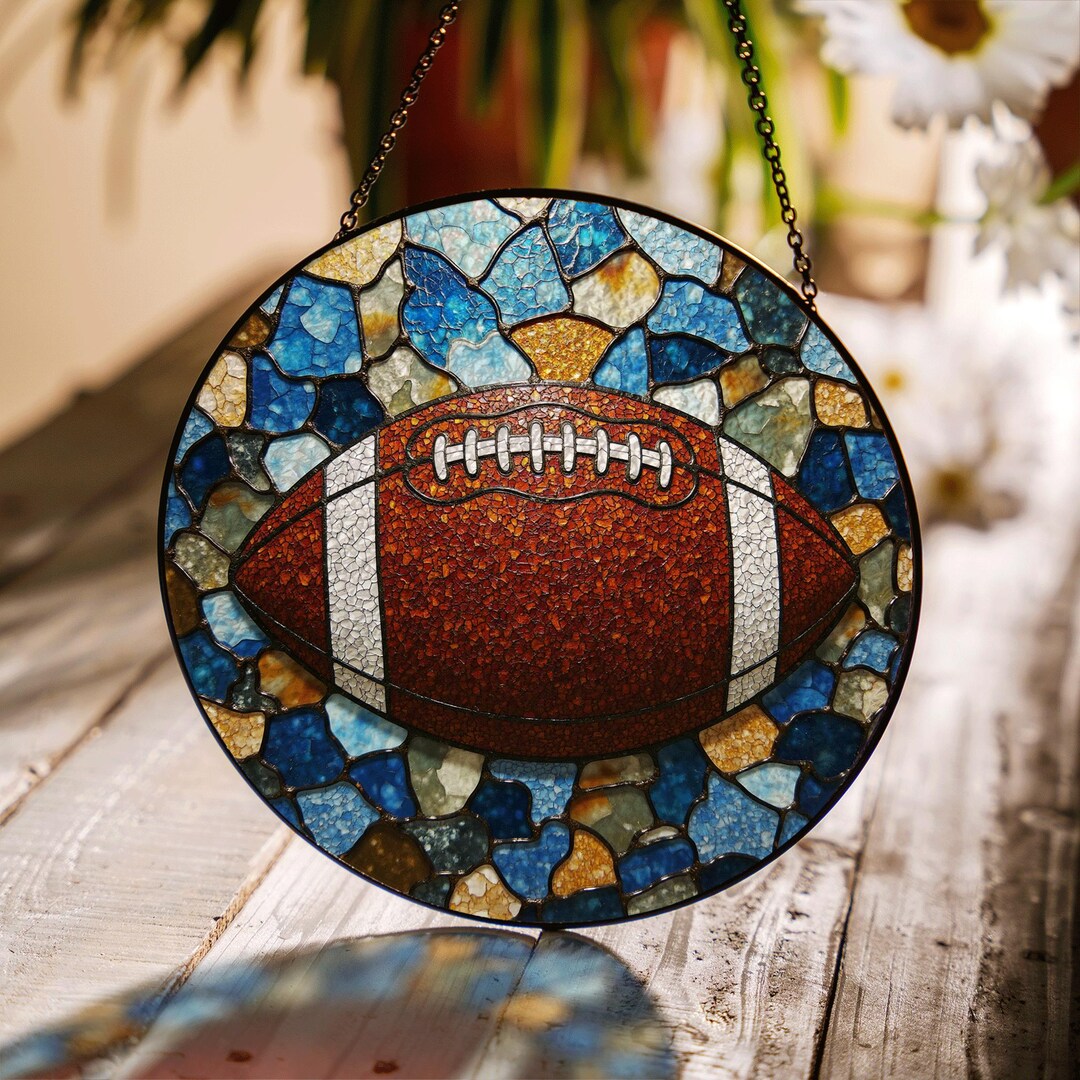 Football Stained Glass Round Panel Sports Suncatcher Gift for Dad - Etsy