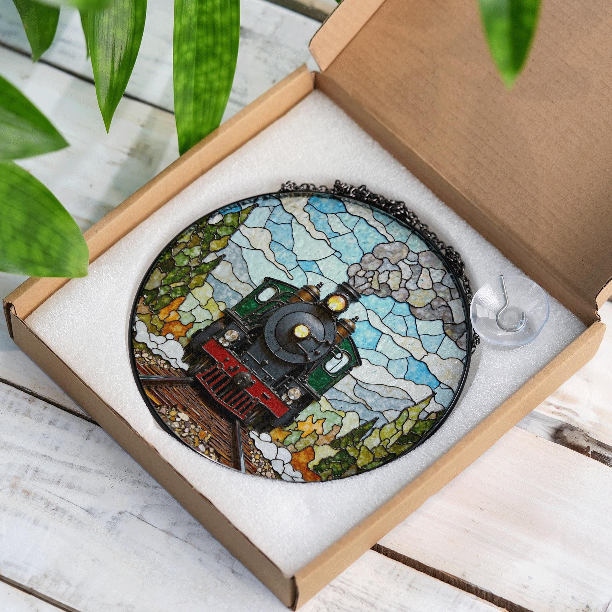 Stained Glass Train Suncatcher Vintage Steam Engine Gift for Dad - Etsy