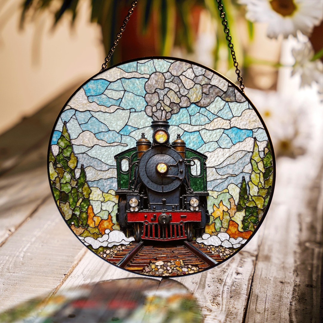 Stained Glass Train Suncatcher Vintage Steam Engine Gift for Dad - Etsy
