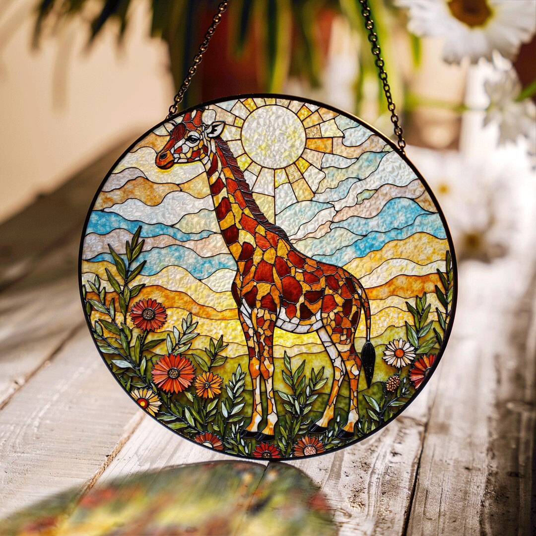 Giraffe Stained Glass Suncatcher Window Hanging Gift for Animal Lovers ...