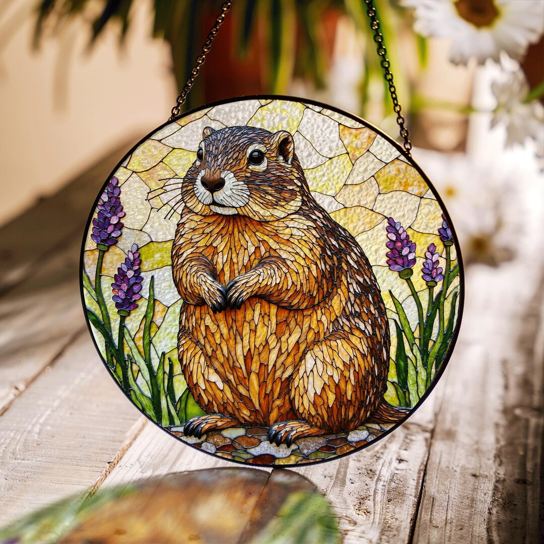 Groundhog Stained Glass Suncatcher Window Hanging Gift for Nature ...