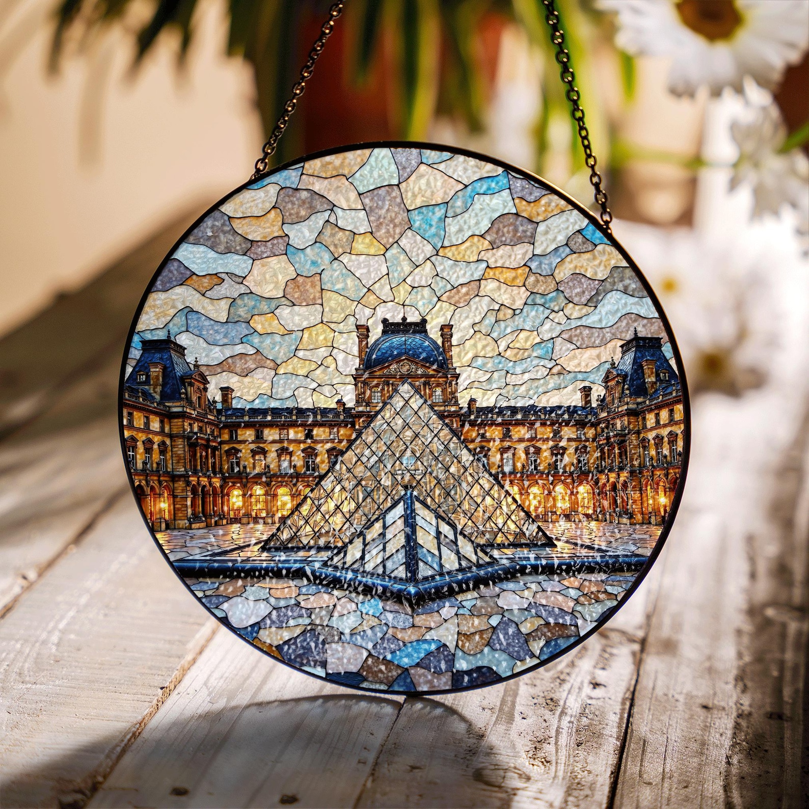 Louvre Museum Glass Pyramid Suncatcher Stained Glass Ornament Gift for ...