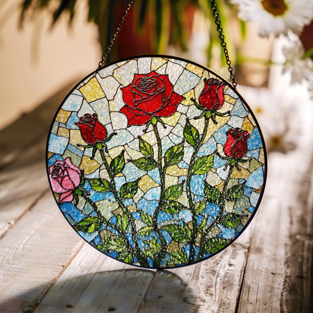 Stained Glass Rose Suncatcher Beautiful Rose Window Decor Gift for Mom ...