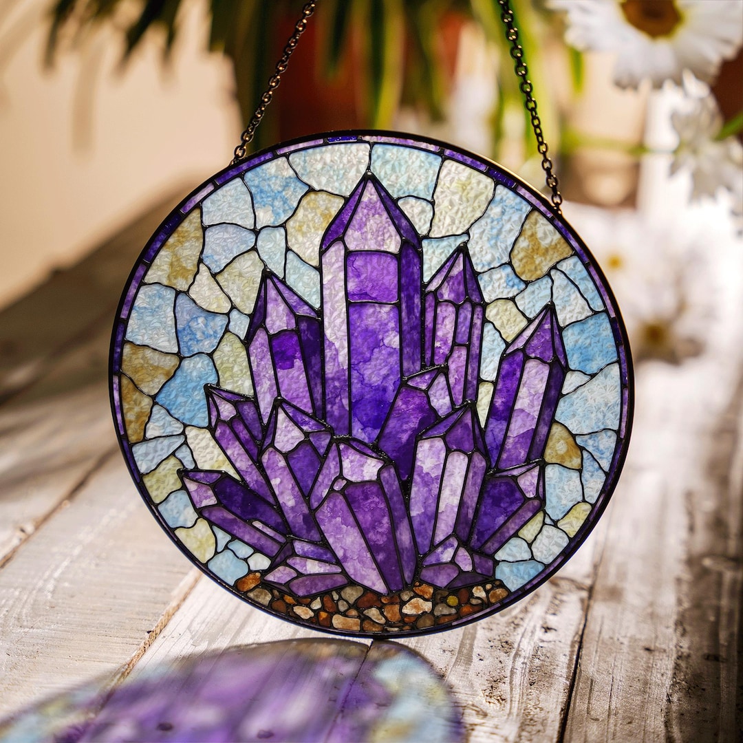 Amethyst Crystal Cluster Window Decor Round Suncatcher Gift for ...