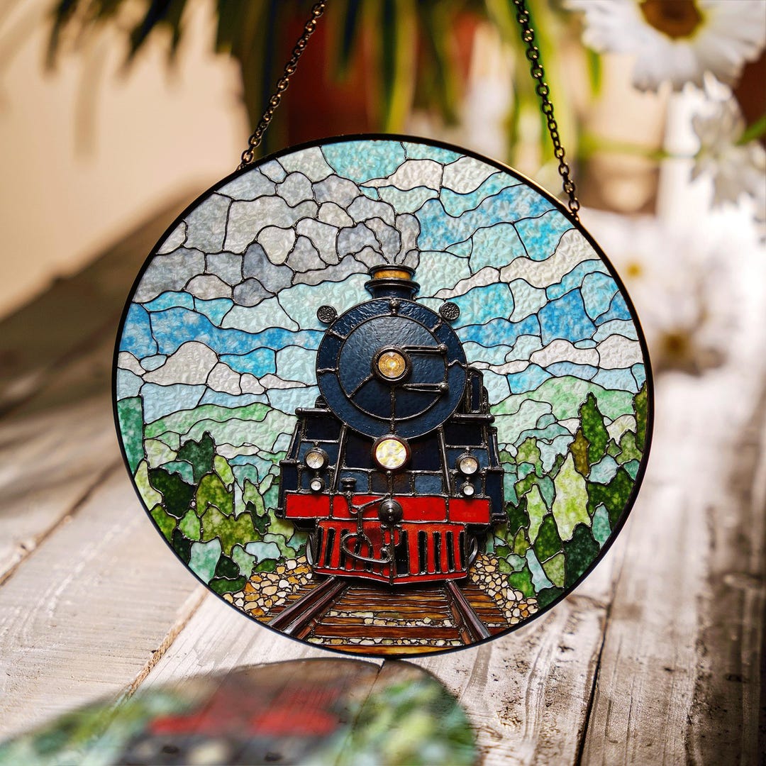 Steam Train Stained Glass Suncatcher Gift for Train Lovers Home Window ...