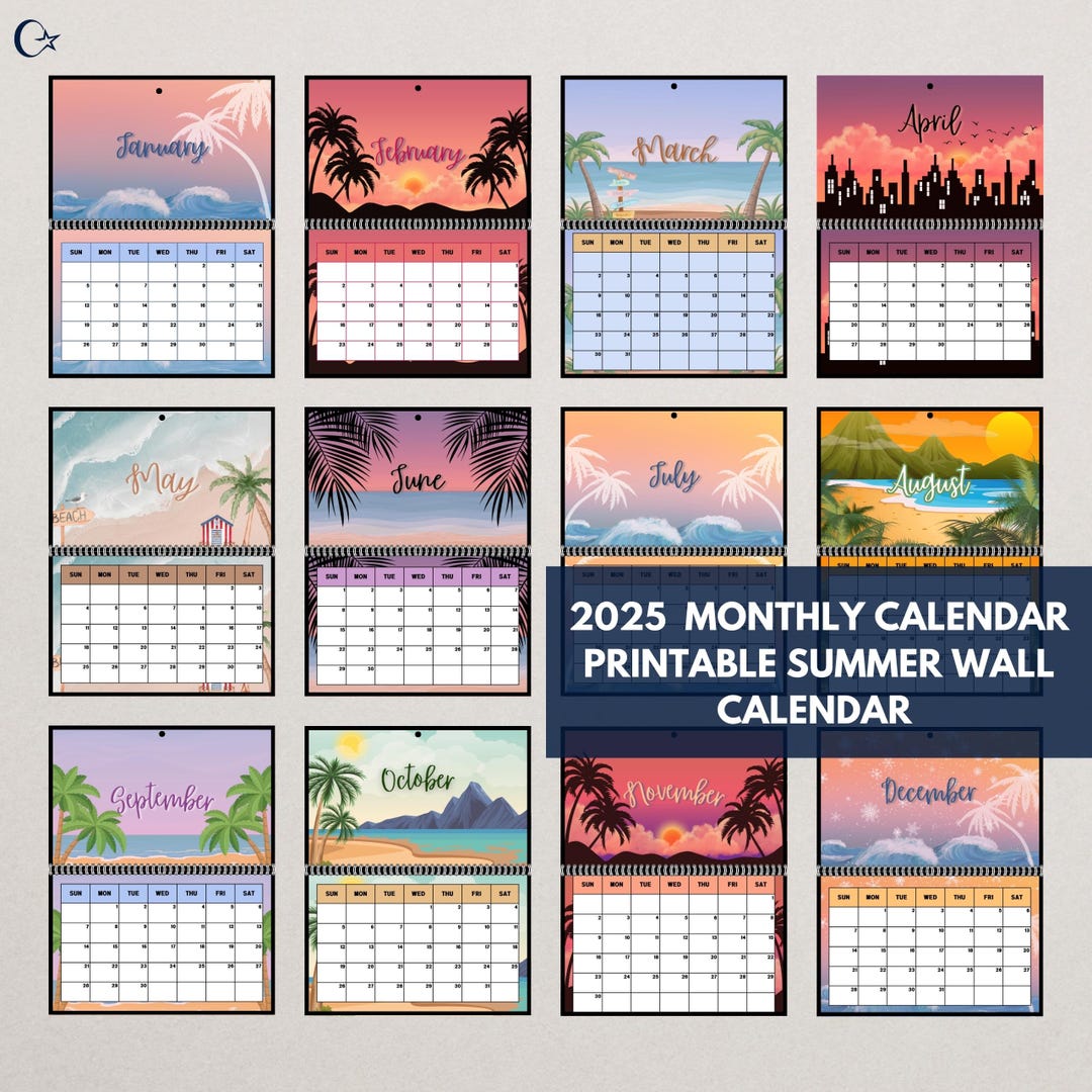 2025 Beach Wall Calendar 2025 Monthly Calendar Ocean Sunset Digital ...