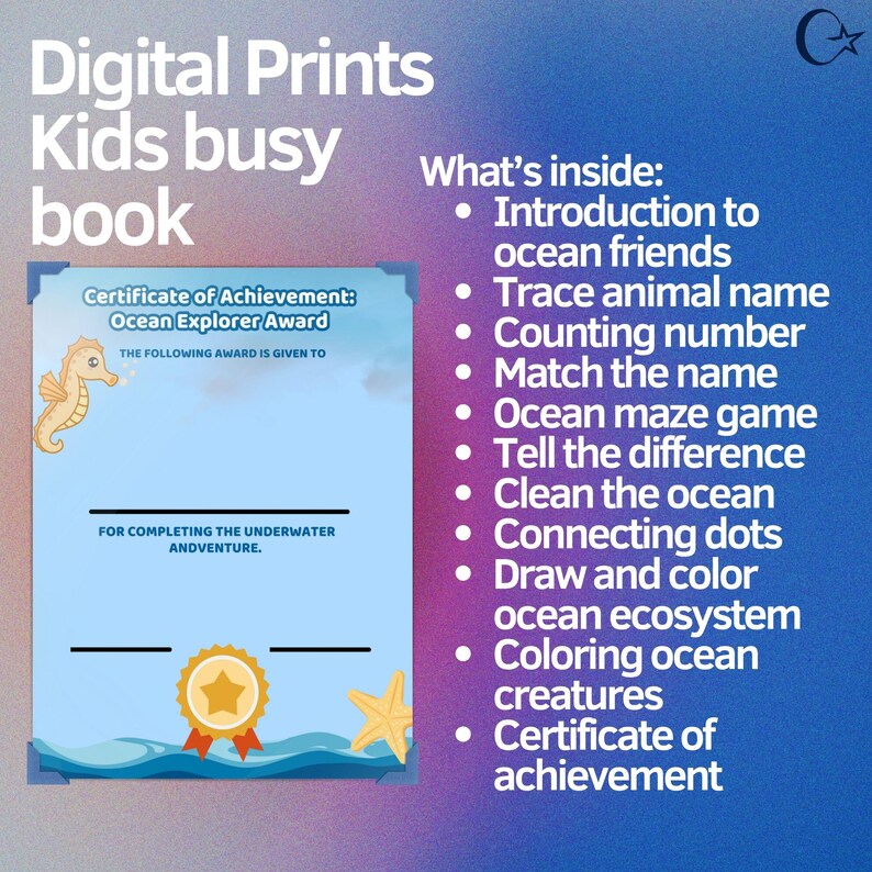 Printable Kids Busy Book Underwater Ocean Themed Digital Worksheet ...
