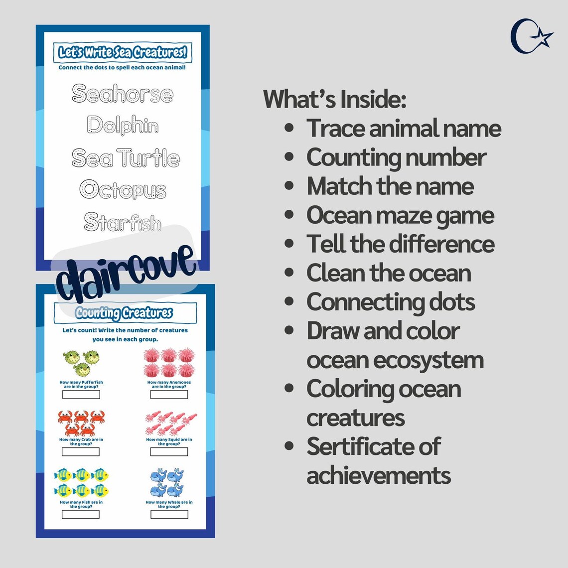 Educational Kids Busy Book Underwater Ocean Themed Digital Worksheet ...