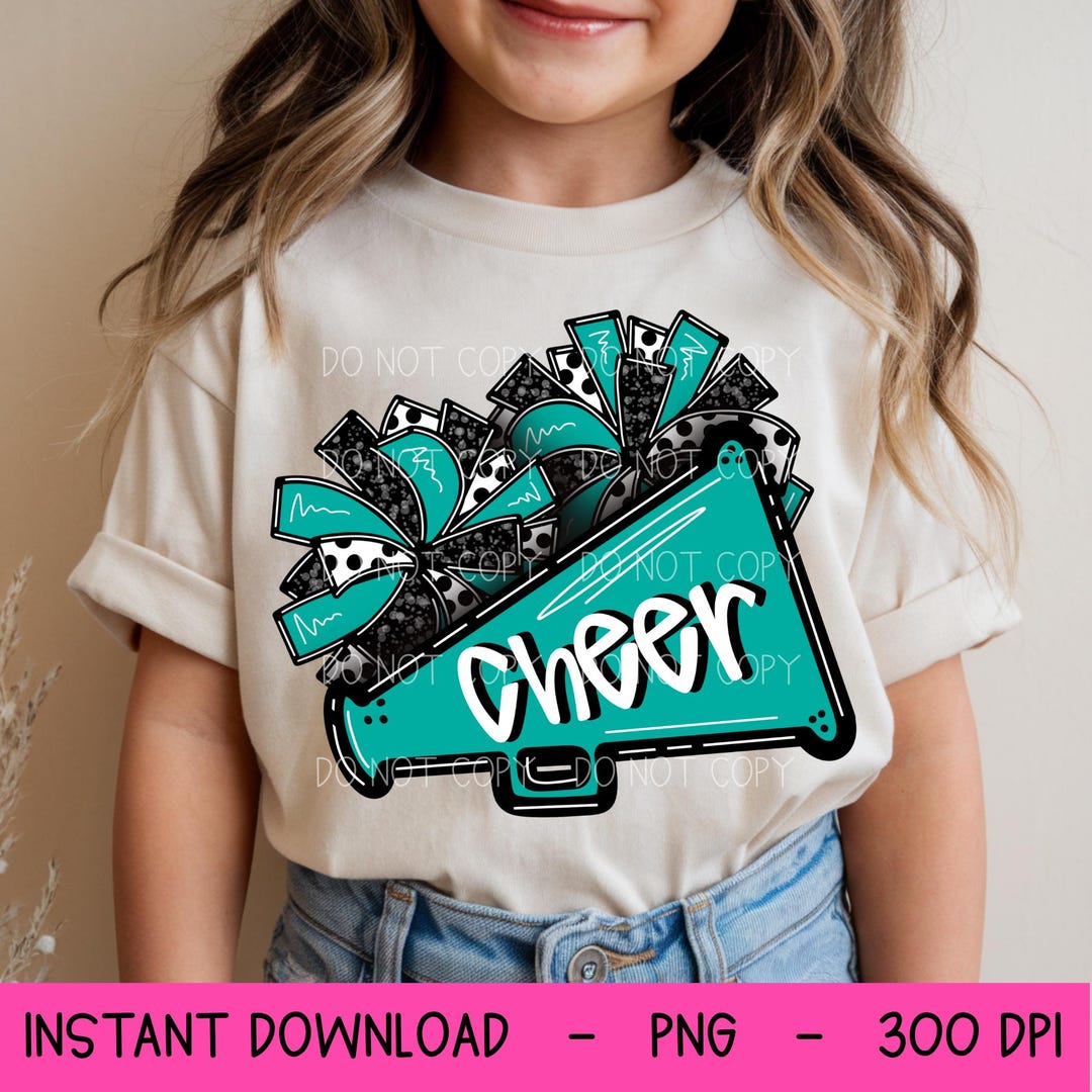 Cheer Design PNG, Teal and Black, Cheer Pom Poms, PNG for Dtf and ...
