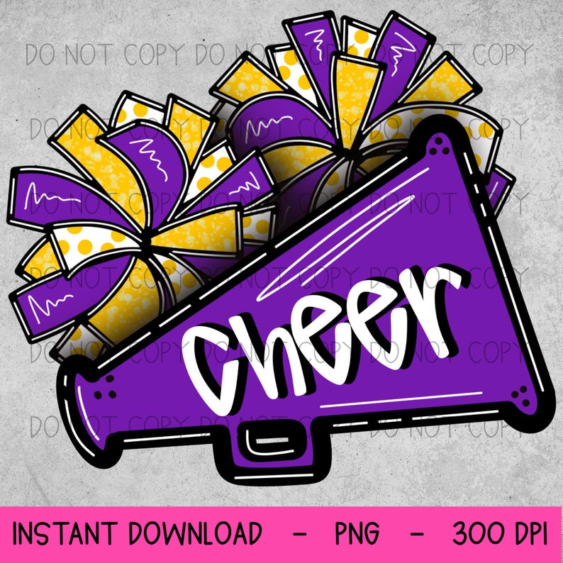 Cheer Design PNG, Purple and Yellow, Cheer Pom Poms, PNG for Dtf and ...