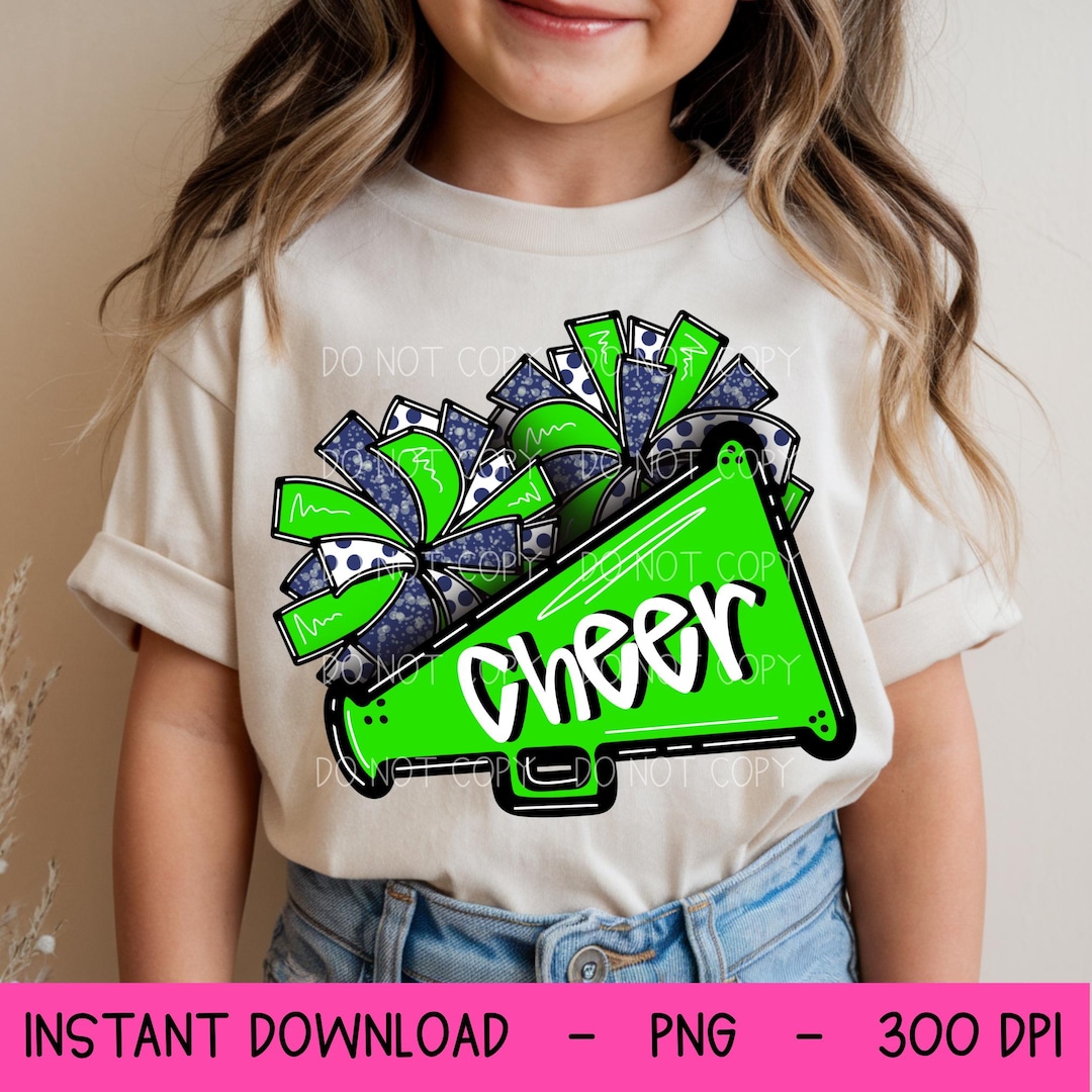 Cheer Design PNG, Lime Green and Navy, Cheer Pom Poms, PNG for Dtf and ...